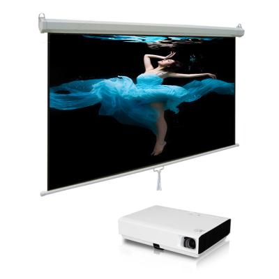 China Manual Ceiling Mount Projection Screen With Self Locking 100 Inch Pull Down for sale