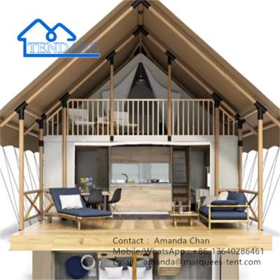Cina Factory Beige Color Safari Glamping Canvas Lodge Tent With Bathroom Module in vendita