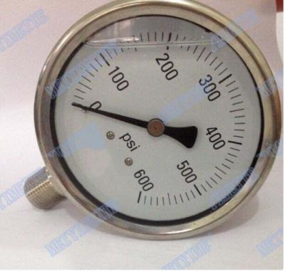 China 100mm Bottom with stainless steel connector oil filled pressure gauge for sale