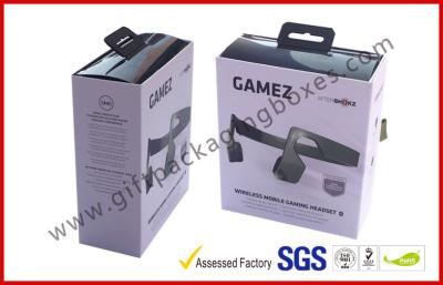 China Hard cover printing plastic earphone hook gift boxes , Customized electronic product gift box for sale