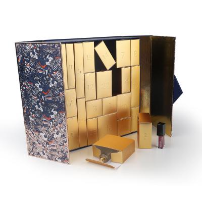 China Customized high-end gilded Christmas arrival countdown calendar blind box empty box cosmetic skincare packaging box for sale