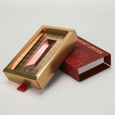 China Custom lipstick drawer box Silver cardstock lipstick box pull-out box Custom gift with hand gift packing box for sale