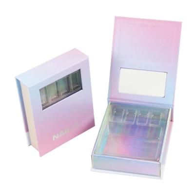 Cina Scatola regalo a conchiglia magnetica Scatola cosmetica di nail art Scatola di effetto olografico stampata su misura con finestra trasparente in vendita
