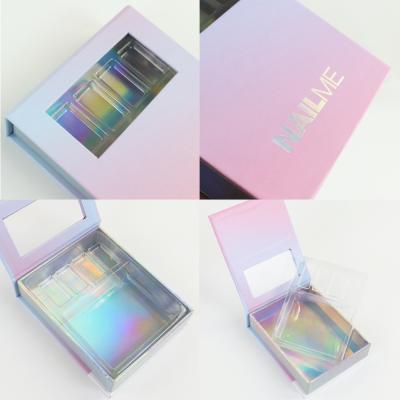 Cina Scatola regalo a conchiglia magnetica Scatola cosmetica di nail art Scatola di effetto olografico stampata su misura con finestra trasparente in vendita