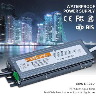 China 60W 5A Waterproof LED Power Supply 24V IP67 For LED Modules Strip Light for sale