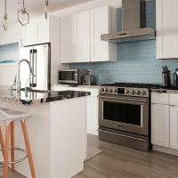 China RTA Modular Kitchen Cabinets Lacquer Shaker White 18mm MDF Carcass 12mm Sintered Stone Countertop for sale