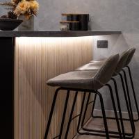 China L Shaped Solid Wood Kitchen Cabinet Set Dark Black 18mm Plywood with Sintered Stone Benchtop for sale