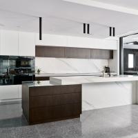 China White Lacquer Timber Veneer L Shape Kitchen Unit 18mm Carcass 12mm Benchtop for sale