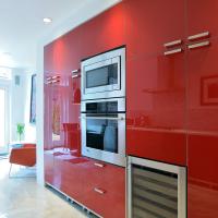 China Flat Panel Glossy Red Lacquer Fitted Kitchen Units Set Modern MDF 18mm Cabinet for sale