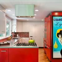China Flat Panel Glossy Red Lacquer Fitted Kitchen Units Set Modern MDF 18mm Cabinet for sale