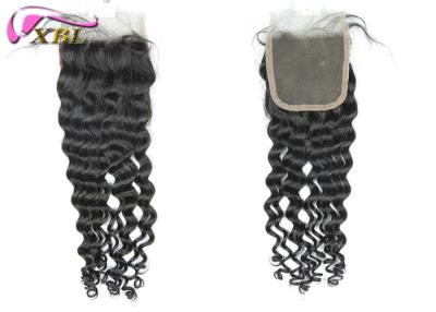 China 4x4 Peruvian Human Hair Deep Wave Full Lace Closure Light brown Swiss Lace for sale