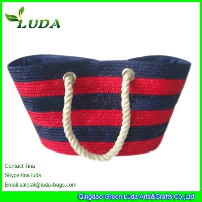 Cina LUDA Striped Wheat Straw Bags Rope Handles in vendita