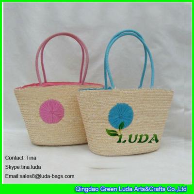 China LUDA wheat straw woven straw bags embroidery dots funky beach bags for sale