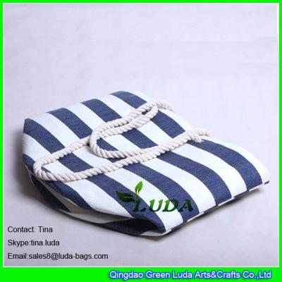 China LUDA navy blue striped paper straw beach bag cheap wholesale beach bags for sale