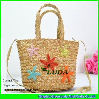 China LUDA natural kids beach bags small wheat straw beach bag with emboridery seashall for sale