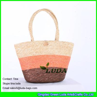 China LUDA 2015 fashion wheat straw totes color block beach straw bag for sale