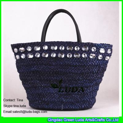 China LUDA navy blue acrylic decoration cornhusk straw beach bags wholesale for sale