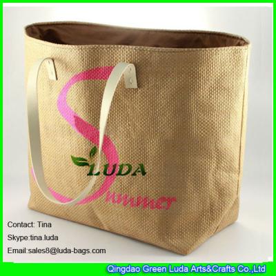 China LUDA logo printed straw bech bags cheap paper straw oversized beach bags for sale