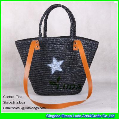 Cina LUDA  fashion lady straw shopping bag black wheat straw bags wholesale in vendita