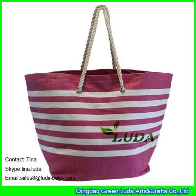 Cina LUDA large handbags for women striped top zipper paper look straw beach bags in vendita