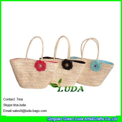 China LUDA cute flower straw handbags cornhusk straw woven straw tote for sale