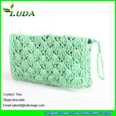 China LUDA geen handbags women hand crochet paper string straw clutch for sale