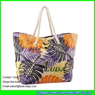 China LUDA summer beautiful handbags purse floral paper straw beach shoulder handbags for sale