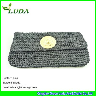 China LUDA grey handbags roud stone deco paper straw crochet straw clutch handbags for sale
