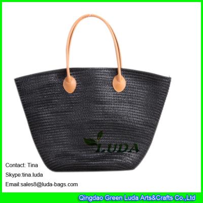 China LUDA black handbags cheap promotional pp braide straw beach tote handbags for sale