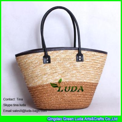 China LUDA designer leather handbags nice wheat straw oversized handbags for sale