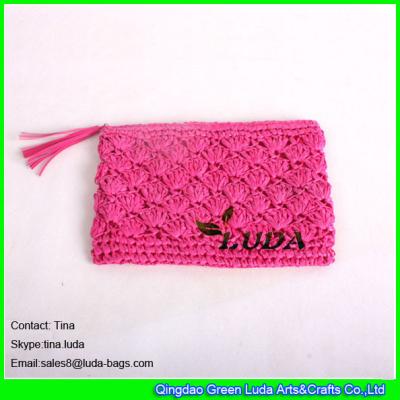 China LUDA wholesale pink handbag macrame deco paper straw clutch bags for sale
