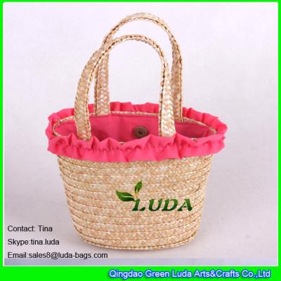 China LUDA cute kids beach handbags natural lace wheat straw small bags for sale