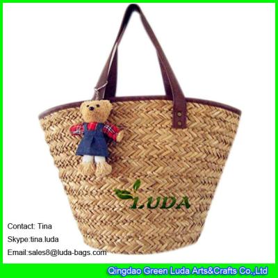 China LUDA handmade shopping bag top leather deco seagrass straw beach bags en venta