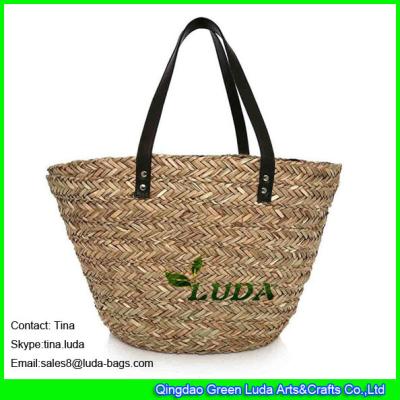 China LUDA women straw handbags leather handles seagrass straw summer beach bags en venta