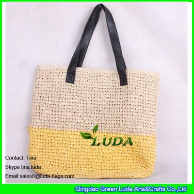 Cina LUDA color block handbags paper straw corchet tote wholesale straw bags in vendita