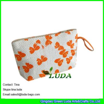 China LUDA butterfly printed straw pouch small straw clutch bag for women for sale