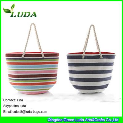 China LUDA colorful paper straw handbags striped extra large beach bags for sale