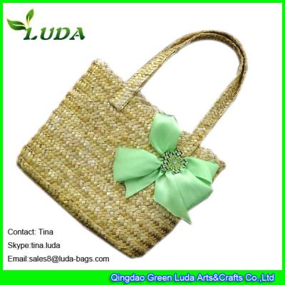 China LUDA natural straw handbags floral wheat straw small beach bags for sale