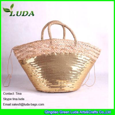 China LUDA sequins women straw totes natural straw seagrass beach bag for sale