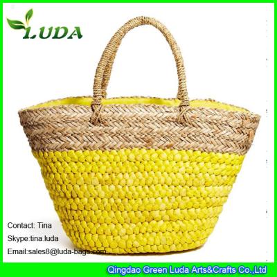 China LUDA sea grass fiber hand plaited natural straw beach totes wholesale bags for sale