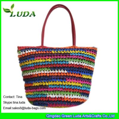 Cina LUDA colorful straw handbags hand crochet beach  paper straw bags in vendita