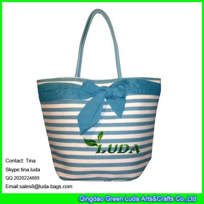 Cina LUDA striped women paper straw tote bag bowknot promotion straw bag in vendita