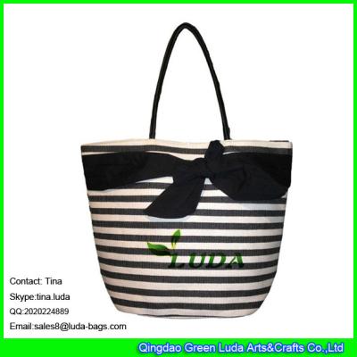 China LUDA chic straw striped beach bag black paper straw bag for sale