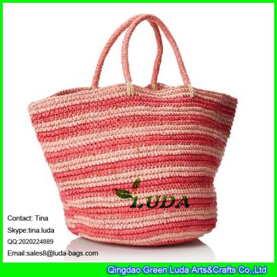 China LUDA large women straw handbags striped raffia straw tote bag for sale