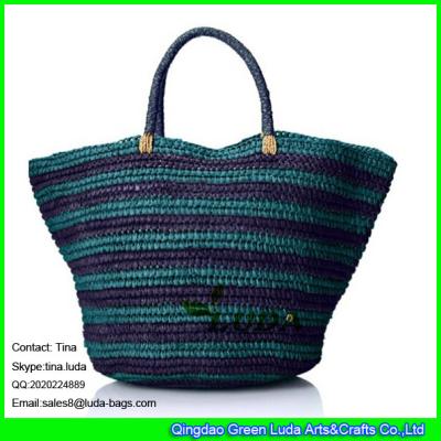 China LUDA large women straw handbags striped beach straw raffia totes for sale