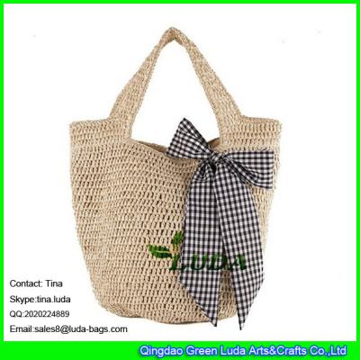 China LUDA natural beach straw bags bowknot deco raffia hobo straw tote bag for sale