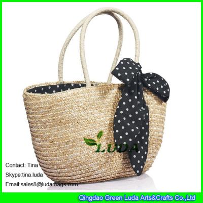 China LUDA natural straw basket bag hand woven wheat straw shopping bags for sale