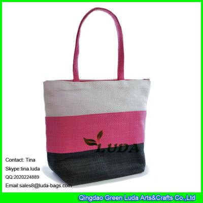 China LUDA wholesale beach straw totes striped paper straw shopping bag for sale
