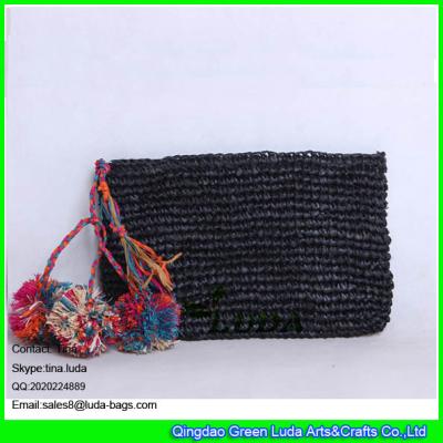 China LUDA new designer raffia handbags black women straw beach clutch bags en venta