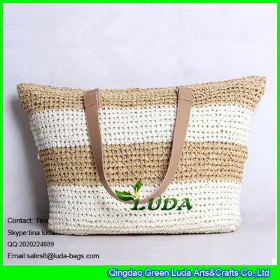 China LUDA striped straw beach bag crochet paper straw new designer straw handbags for sale